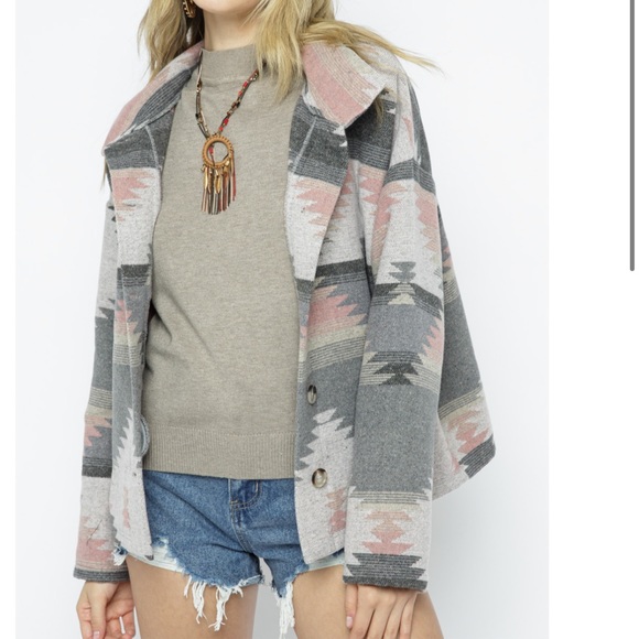 Blue B Collection | Jackets & Coats | New Pink Grey Aztec Print With ...